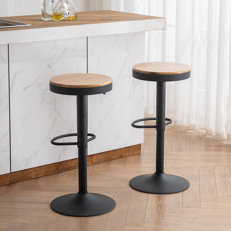 17 Stories Selina Swivel Solid Wood Adjustable Height Bar Stools Counter Stools for Kitchen Island